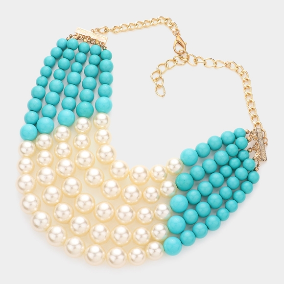 iFashionBox | Jewelry | Multi Layered Turquoise Cream Pearl Necklace ...